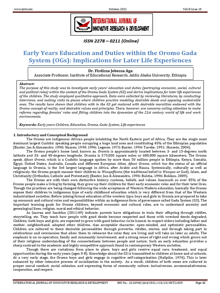 Early Education in the Oromo Gada System | PDF | Ethiopia | God