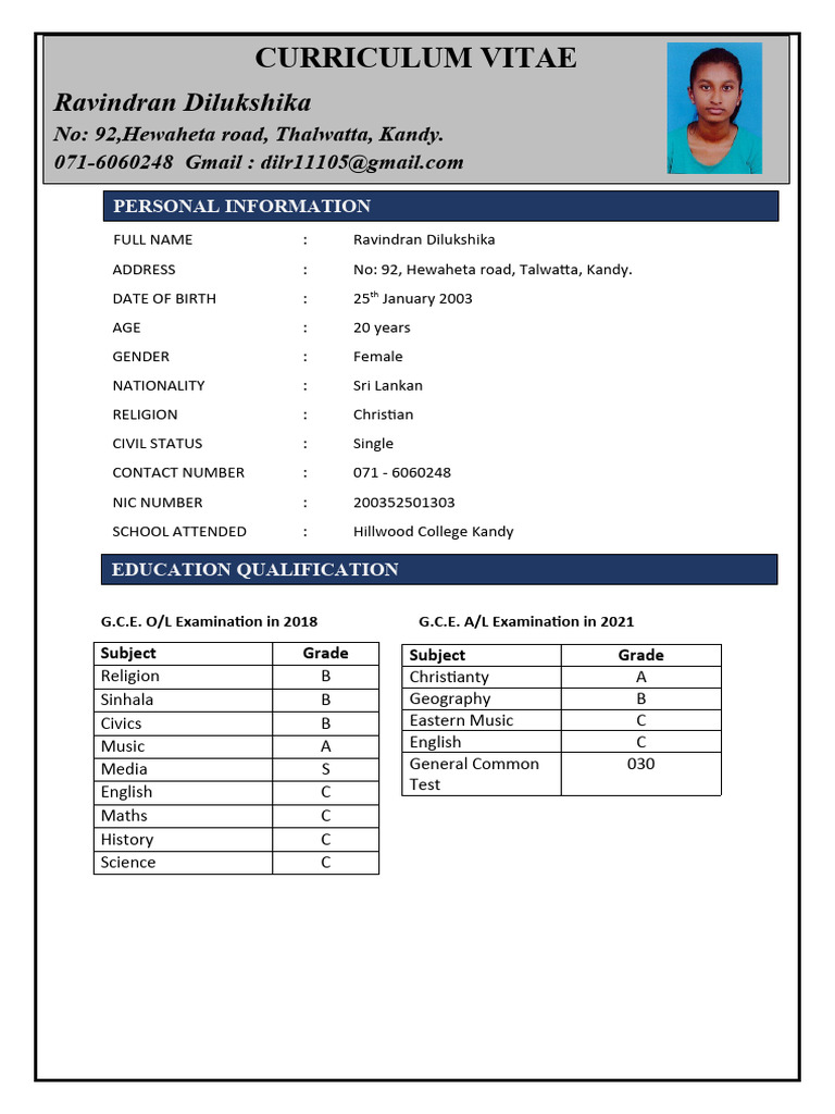 Dilukshika CV | PDF | Qualifications | Educational Stages