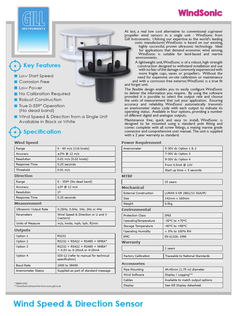 Wind Sonic Web Datasheet | PDF | Equipment | Manufactured Goods