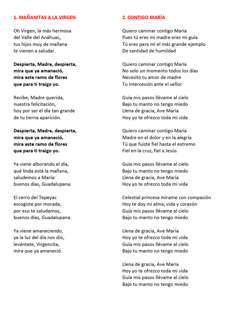 CANTOS VIRGEN MARÍA de Guadalupe | PDF | María, madre de Jesús
