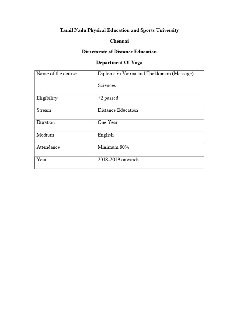 Diploma in Varma and Thokkanam Therapy | PDF | Naturopathy | Ayurveda