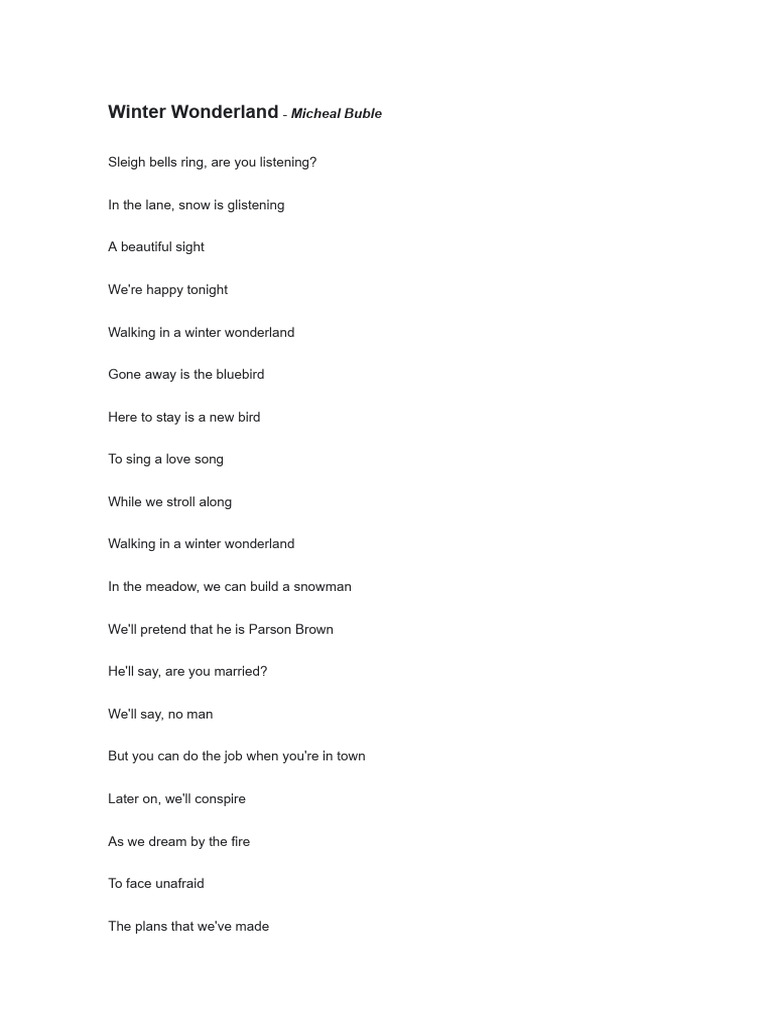Winter Wonderland Lyrics - Michael Bublé | PDF