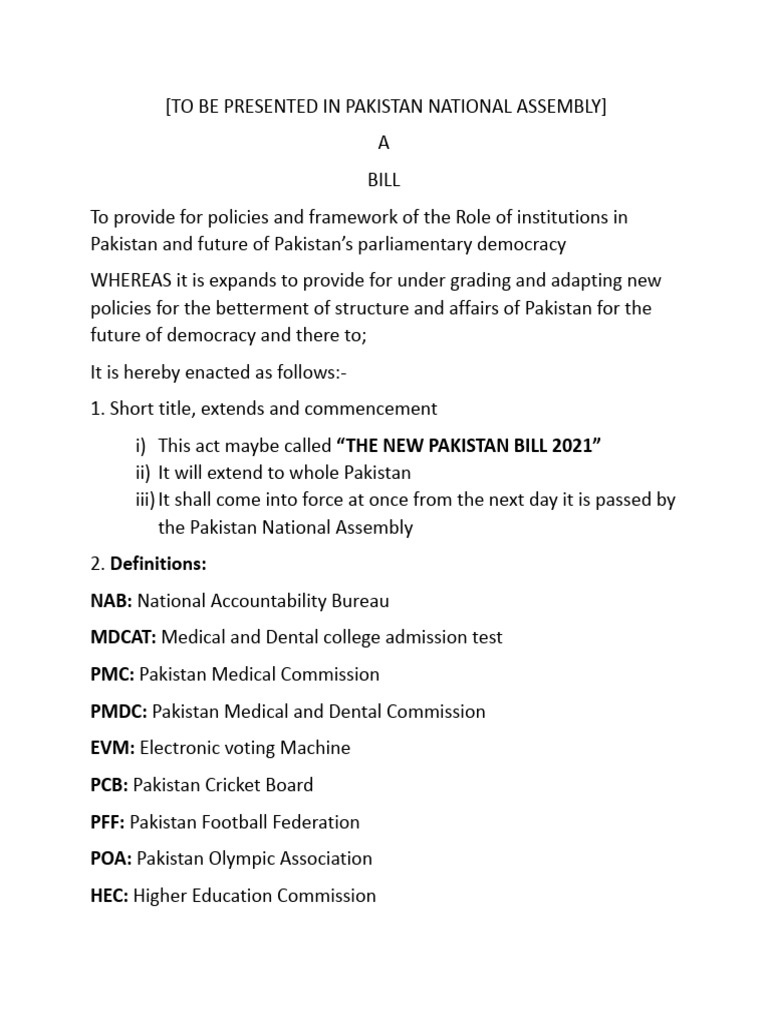 Pna Bill | PDF | Pakistan | Parliament Of Pakistan