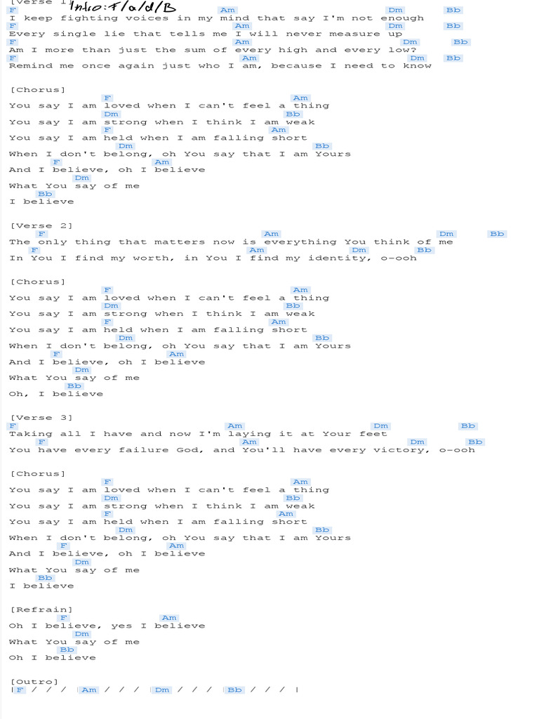 YOU SAY CHORDS (Ver 2) by Lauren Daigle @ | PDF | Refrain | Song Structure YOU SAY CHORDS (Ver 2) by Lauren Daigle @ | PDF | Refrain | Song Structure
