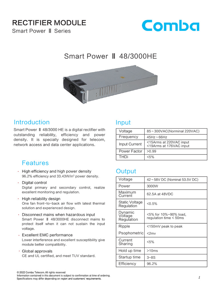 SP 48-3000HE (Rectifier) DS V1.1 COMBA | PDF | Electric Power | Electromagnetism