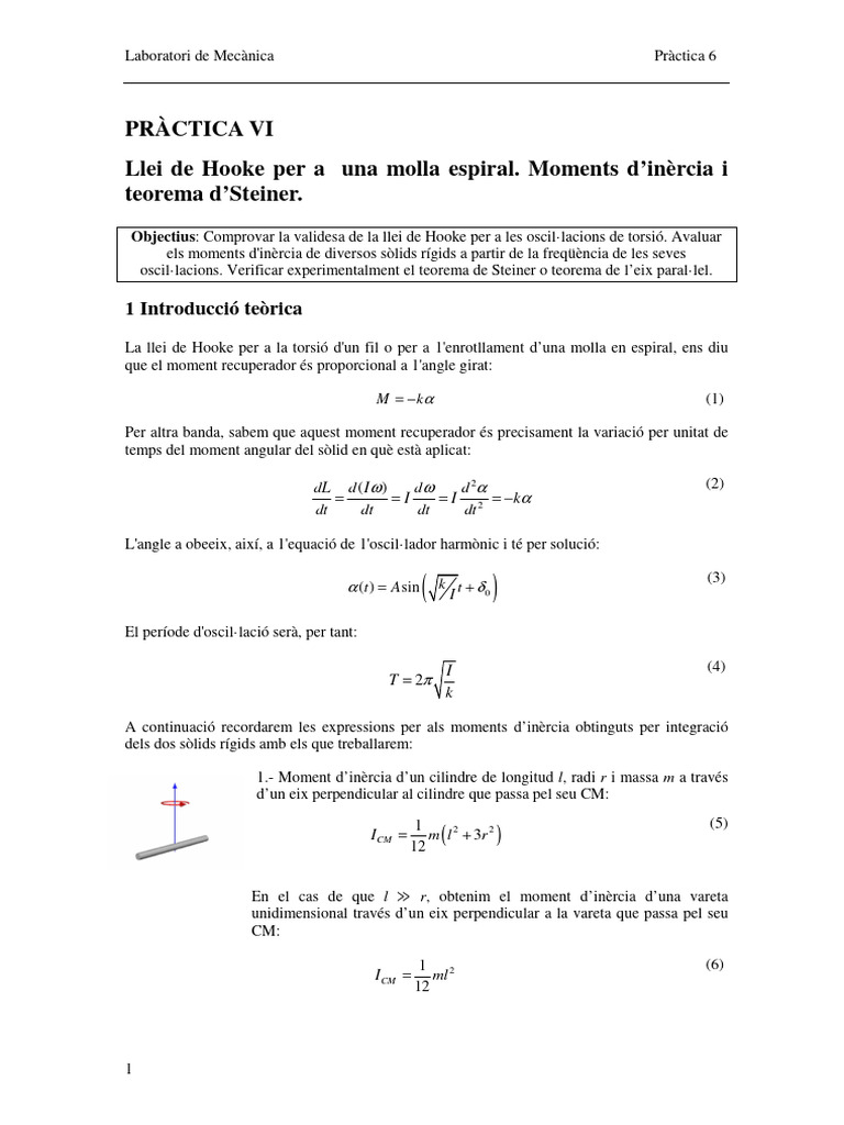 Pràctica Vi Llei de Hooke Per A Una Molla Espiral. Moments D'inèrcia I Teorema D'steiner | PDF