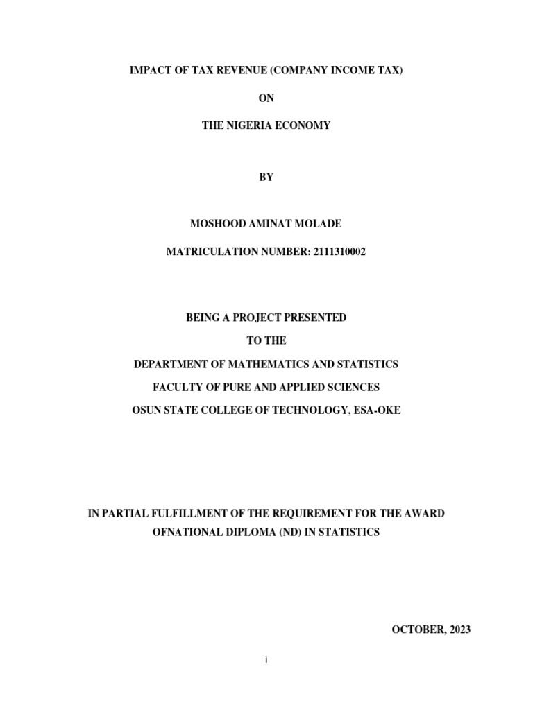 National Diploma Project Work | PDF | Taxes | Economic Growth