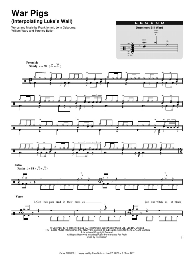 War Pigs (Drum) | PDF | Rock Music