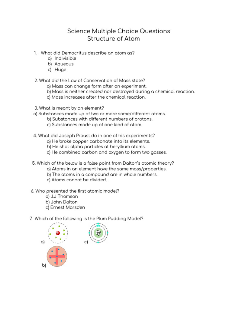 Structure of Atom MCQs | Download Free PDF | Atoms | Atomic Nucleus