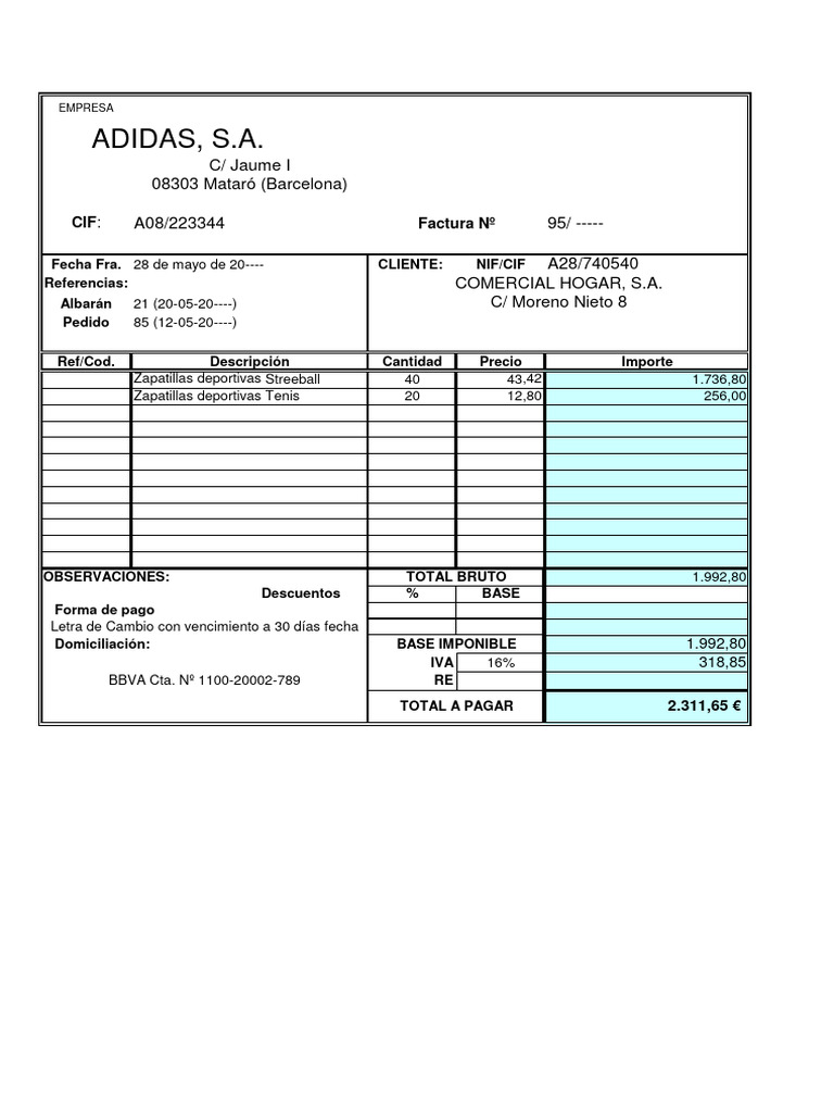 Factura Adidas | PDF