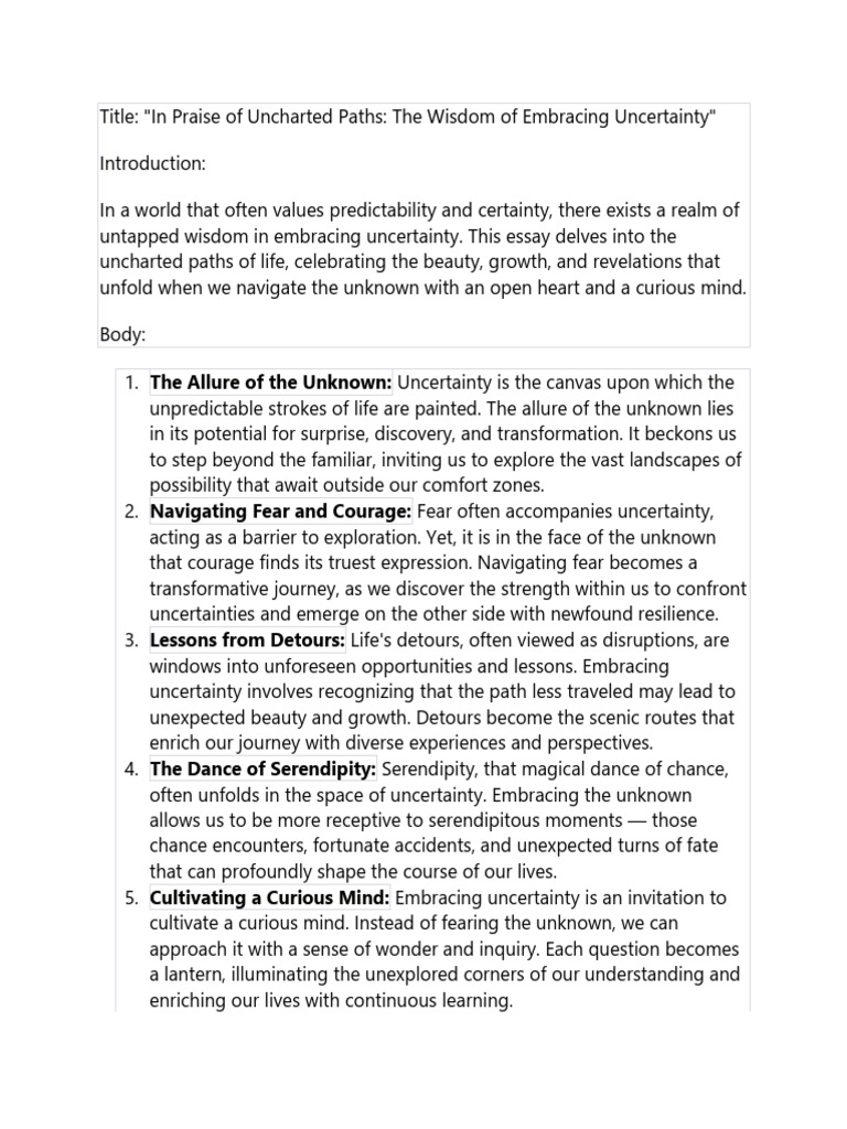 In Praise of Uncharted Paths | PDF