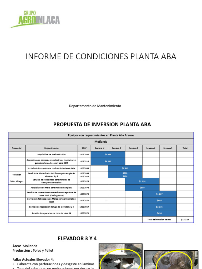 Informe Plan Inversion 2 Planta ABA | PDF | Molino (molienda) | Engranaje