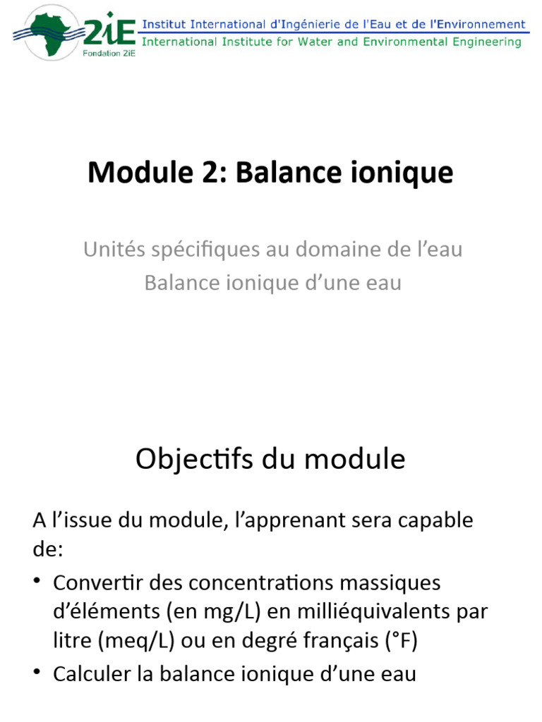Balance ionique et unités d'eau | PDF | Ion | Éléments chimiques