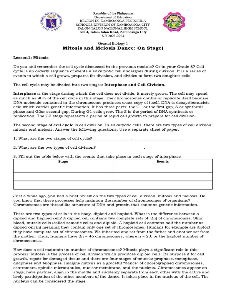 Q1 Q2 MODULE 7 Mitosis and Meiosis | PDF | Meiosis | Mitosis Q1 Q2 MODULE 7 Mitosis and Meiosis | PDF | Meiosis | Mitosis