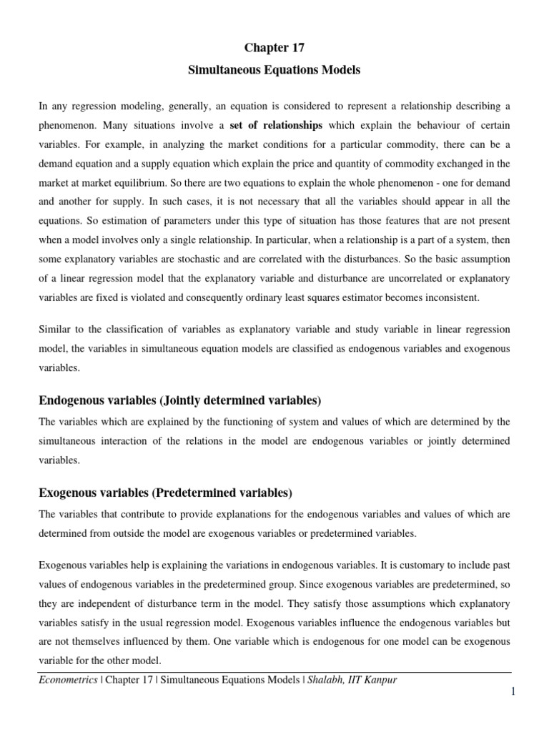Chapter17 Econometrics SimultaneousEquationsModels | PDF | Endogeneity (Econometrics ...