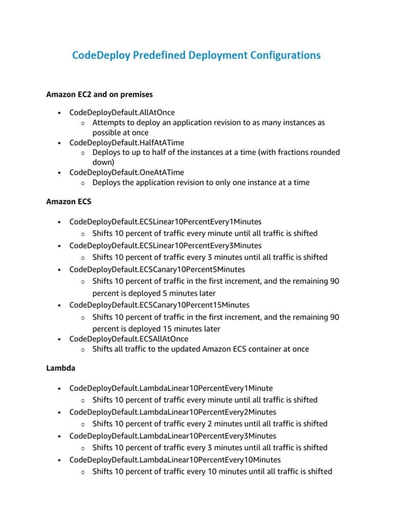 CodeDeploy Predefined Deployment Configurations | PDF | Computing ... CodeDeploy Predefined Deployment Configurations | PDF | Computing ...
