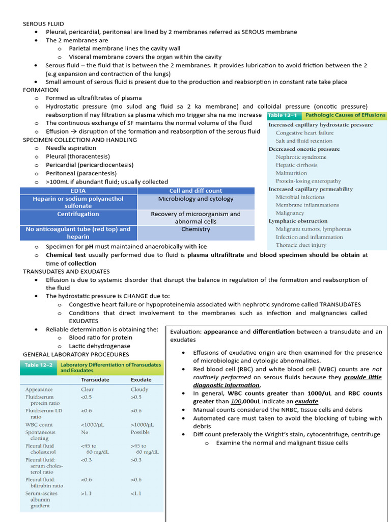 Serous Fluid | PDF | Anatomy | Clinical Medicine