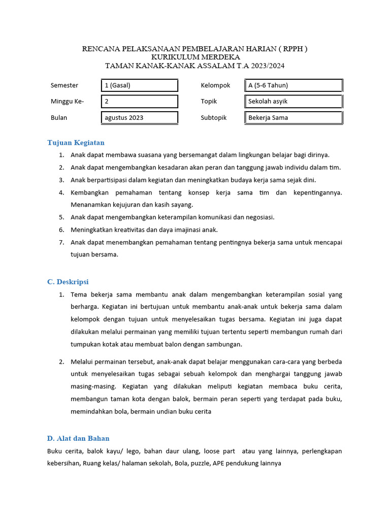 RPPH Mggu 1 Assalam | PDF