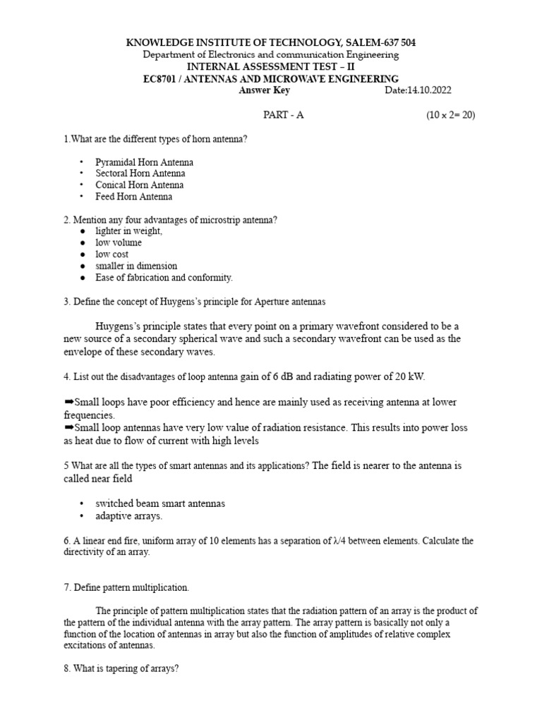 Iat 2 Answer Key 26.10.2022 | PDF | Antenna (Radio) | Electromagnetic ...