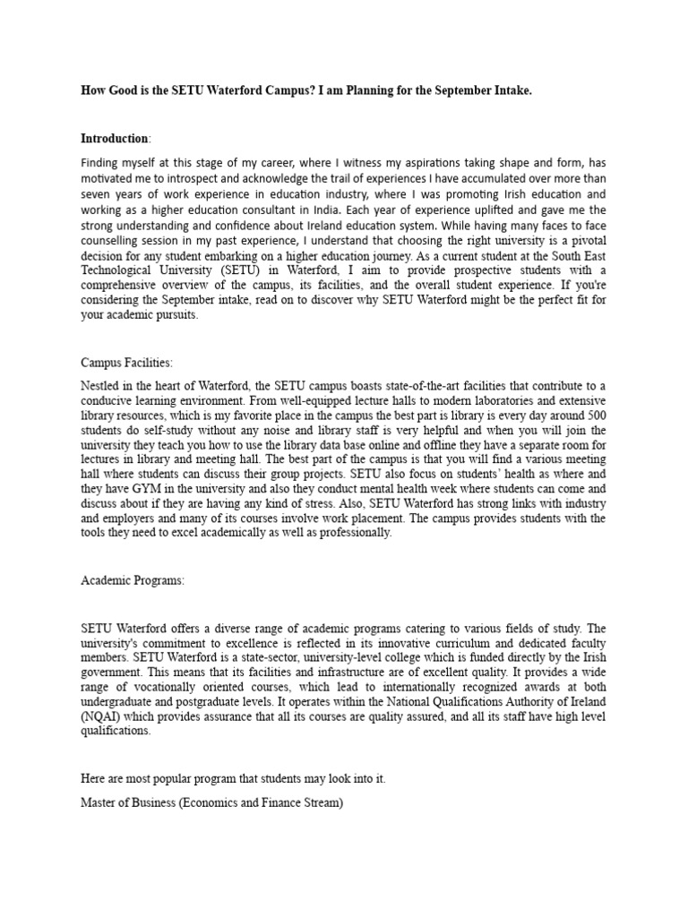 SETU Waterford: A Comprehensive Overview | PDF | Academic Degree ...
