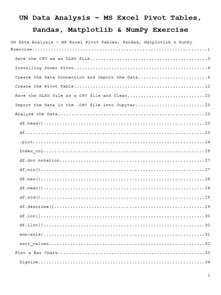 Un Data Analysis Excel Pivot Pandas Matplotlib Numpy Pdf Microsoft 1908