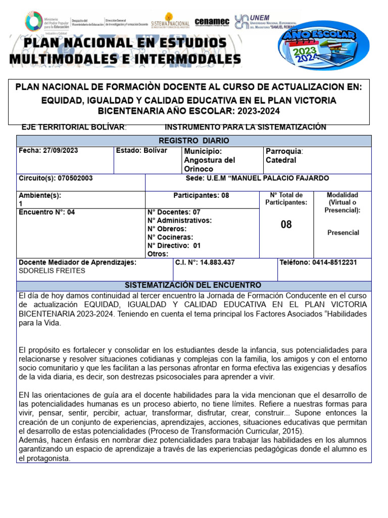 04 Sistematizacion Jornada de Actualizacion 2023-2024 | PDF | Enseñando | Plan de estudios