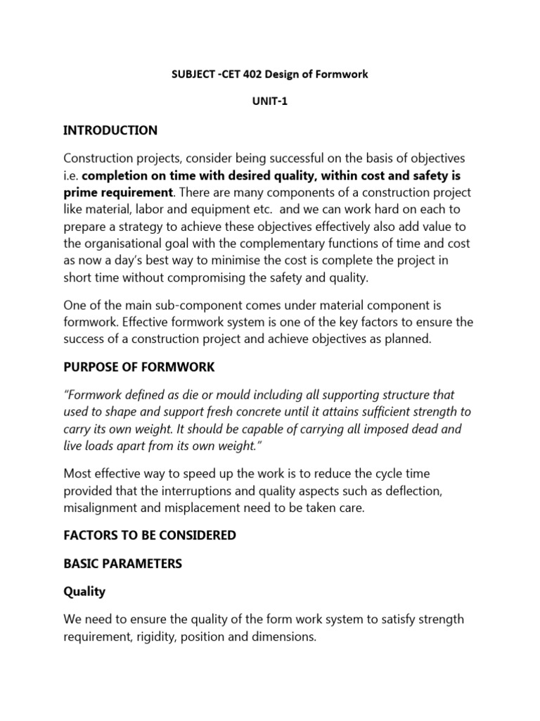 Formwork Design Principles and Practices | PDF | Concrete | Building ...