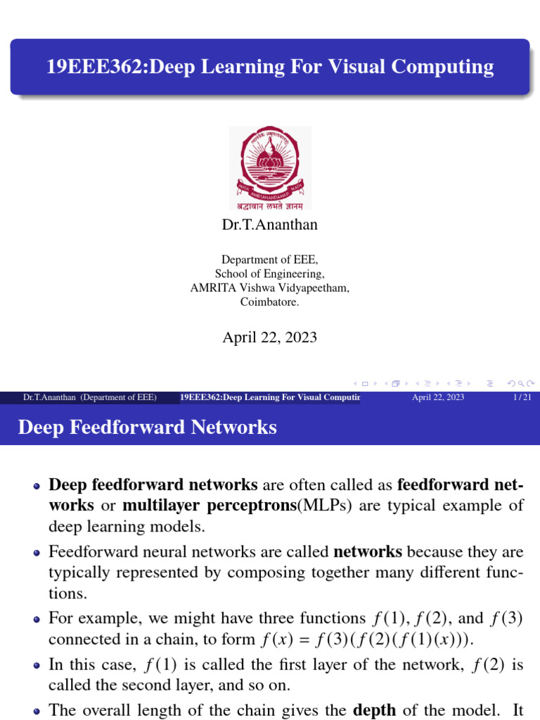 19EEE362:Deep Learning For Visual Computing: Dr.T.Ananthan | PDF | Deep Learning | Statistical ...