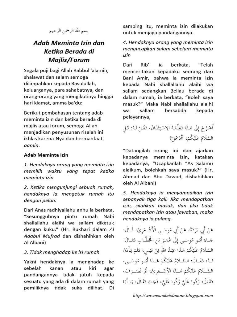 Adab Meminta Izin Dan Ketika Berada Di Majlis | PDF