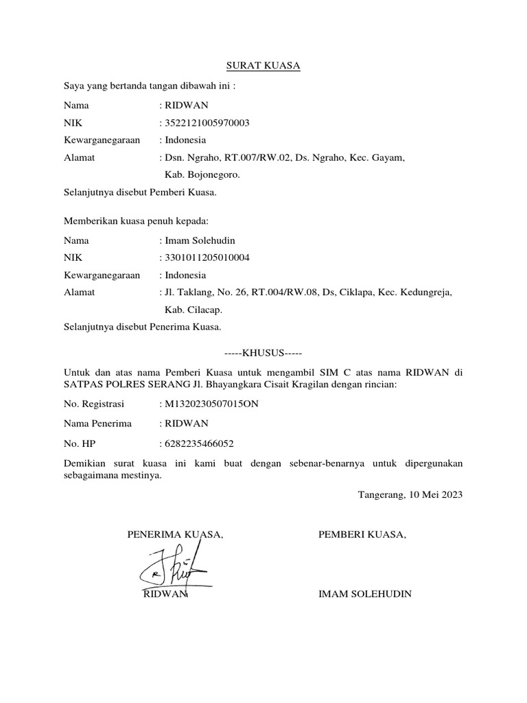 Surat Kuasa Sim C | PDF