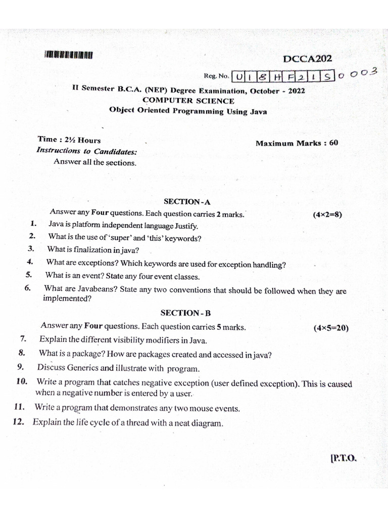 Java Question Paper | PDF