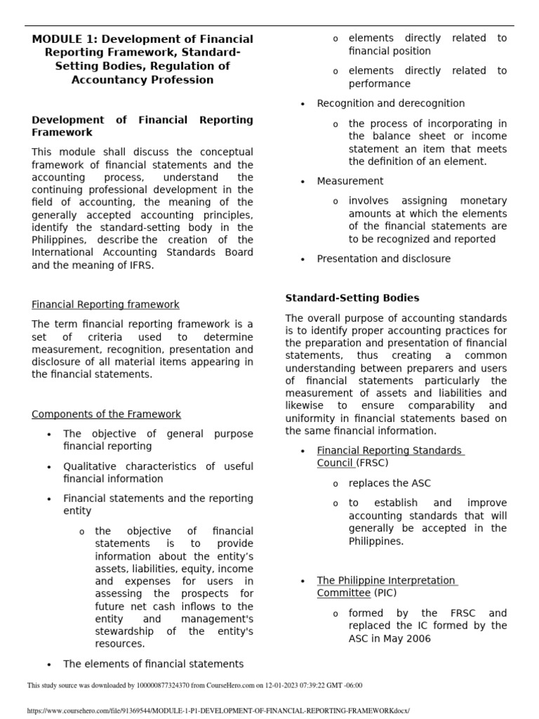 Module 1 p1 Development of Financial Reporting Framework | Download ...