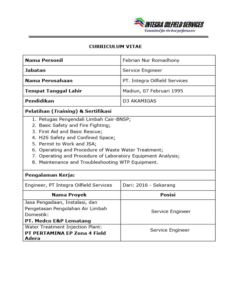 CV Febrian Nur Romadhony, Service Engineer IOS 2023 | PDF | Technology & Engineering