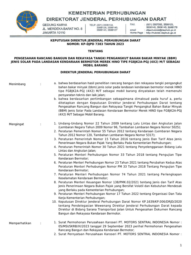 SKRB Hino FG 260 JK - TK 8kl | PDF | Teknologi & Rekayasa | Bisnis