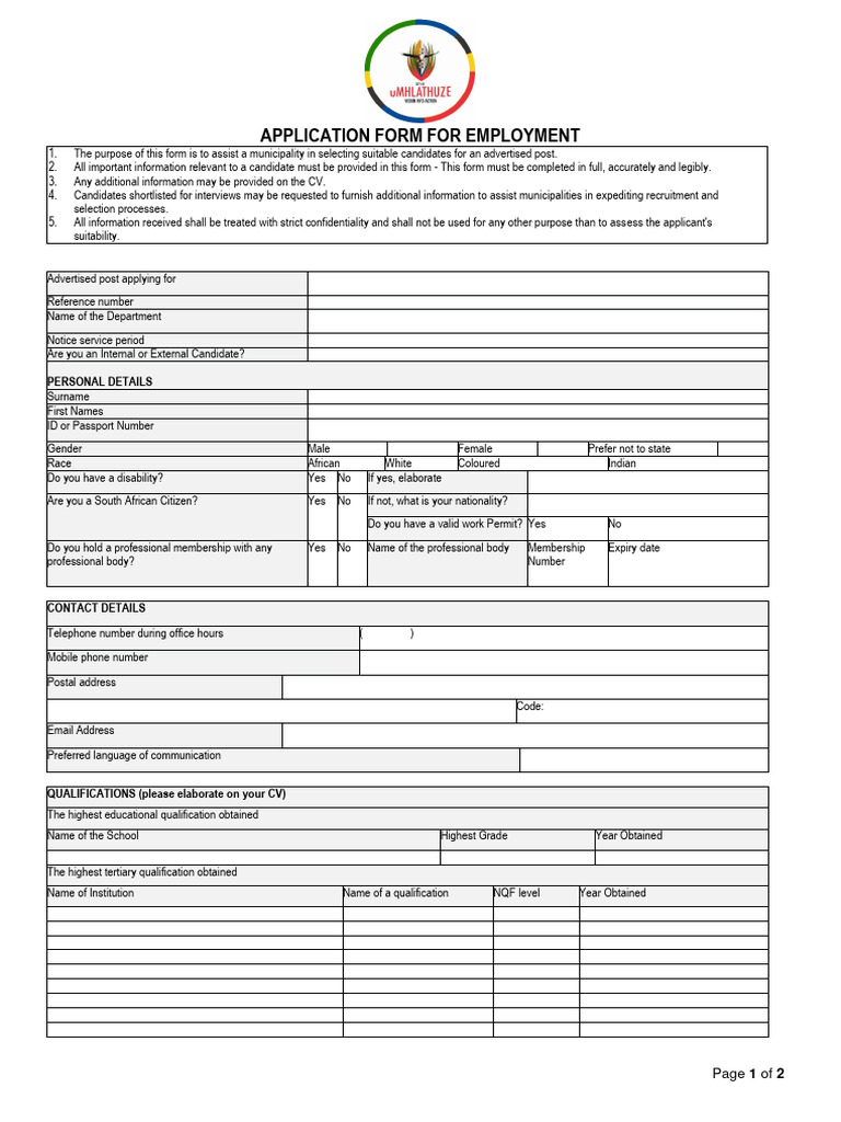 Application Form For Employment | PDF | Criminal Record | Recruitment