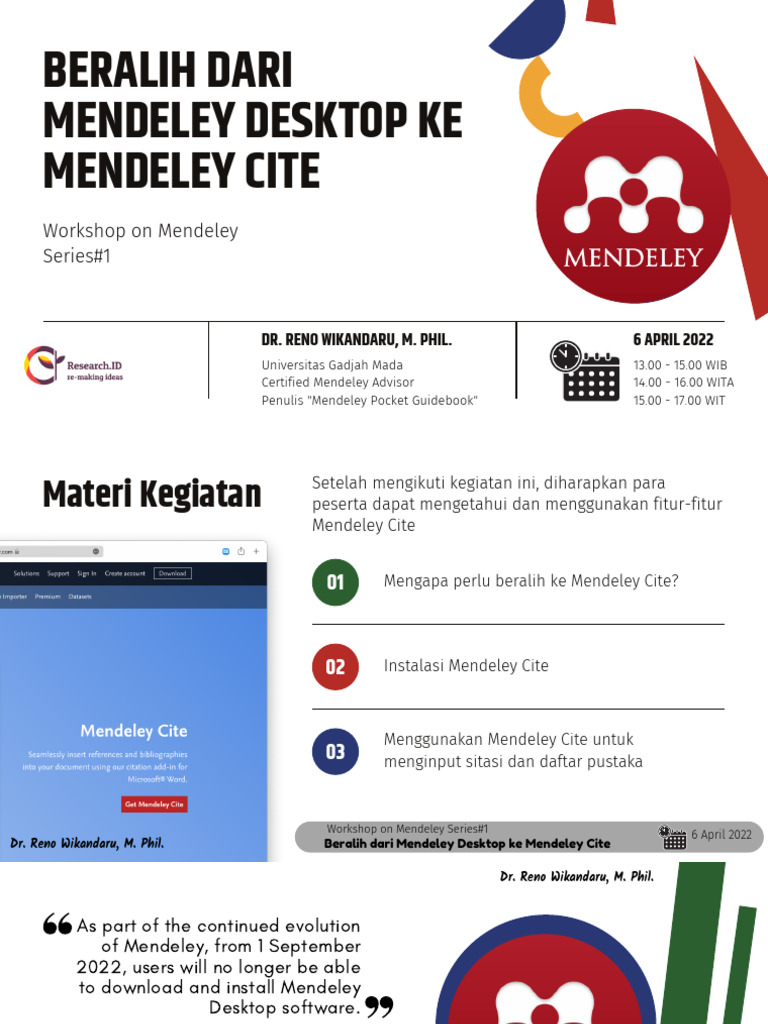 Beralih Dari Mendeley Desktop Ke Mendeley Cite | PDF