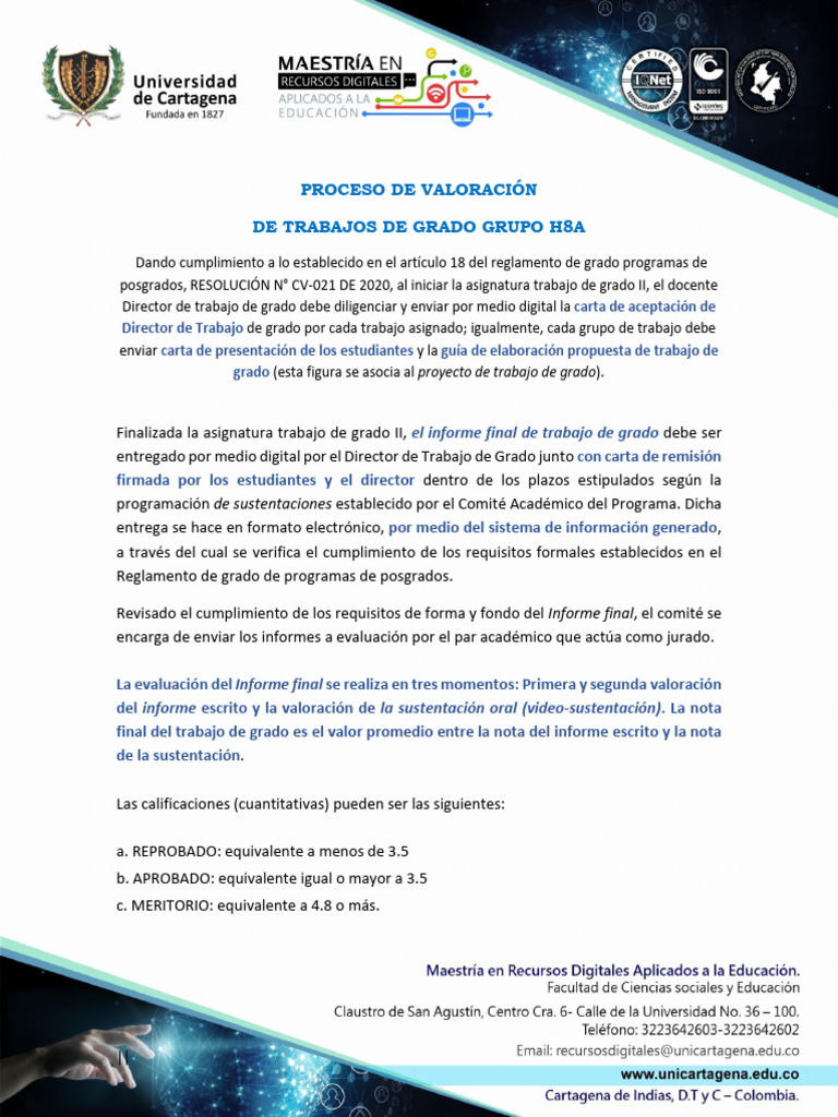 Instructivo Trabajo de Grado Grupos H8A | PDF