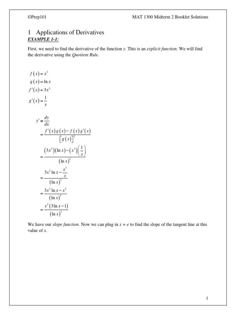 MAT 1300 Midterm 2 Booklet Solutions PDF | PDF | Derivative | Function (Mathematics)
