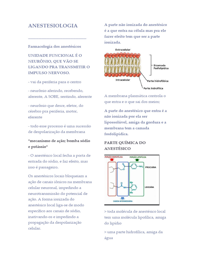 Farmacologia do anestésico | PDF | Química | Especialidades médicas