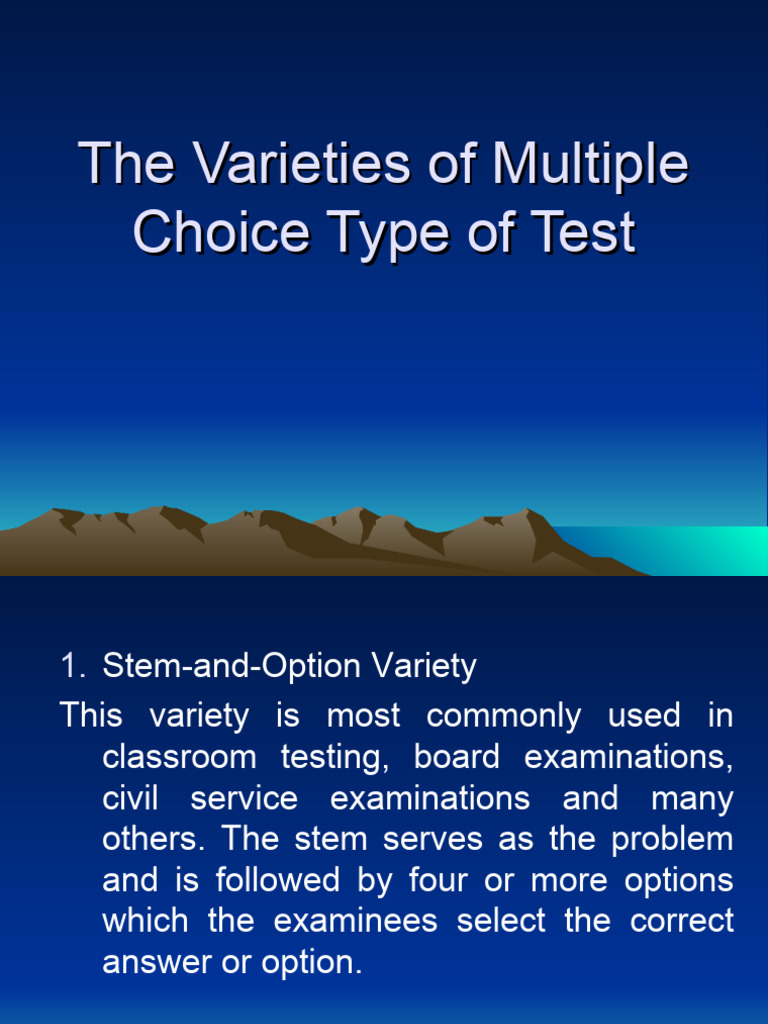 Varieties of Multiple Choice Tests | PDF | Multiple Choice | Linguistics