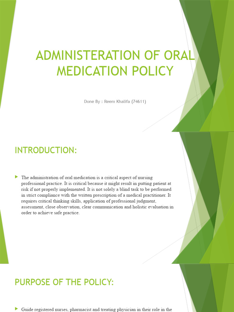 Oral Medication Administration Policy | PDF