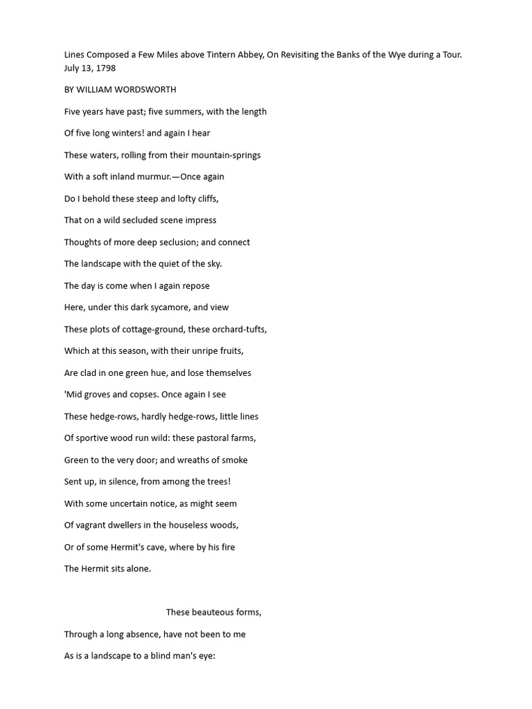 Lines Composed A Few Miles Above Tintern Abbey | PDF