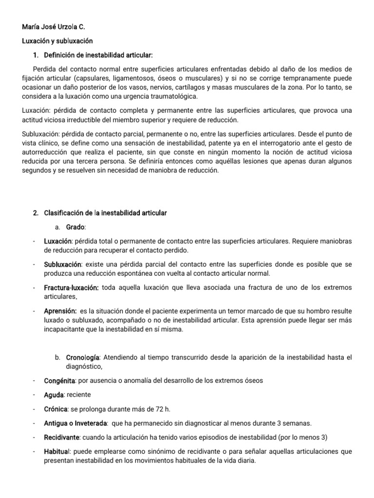 Resu Luxaciones | PDF | Hombro | Articulación