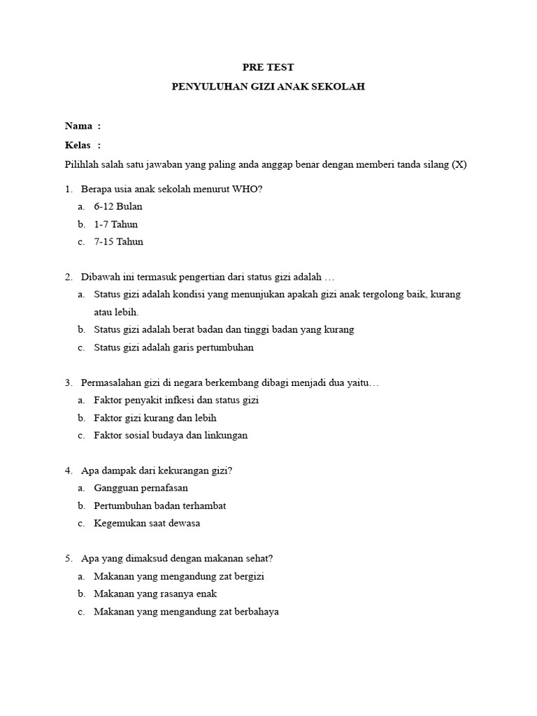 Pre Dan Post Test Penyuluhan Gizi Anak Sekolah | PDF | Kesehatan Holistik