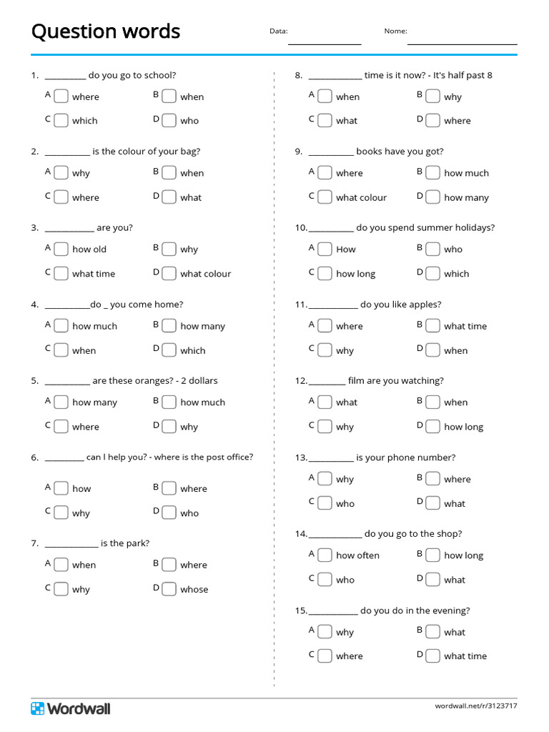 Exercises on Question Words in English | PDF