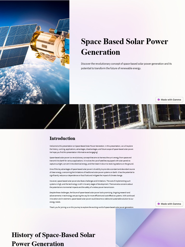 Space Based Solar Power Generation | PDF | Solar Power | Satellite