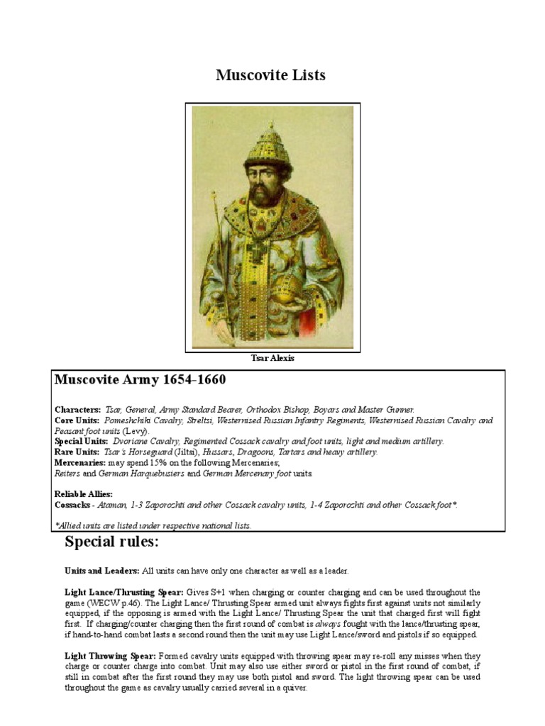 Muscovite Army Composition 1654-1660 | PDF | Cavalry | Spear