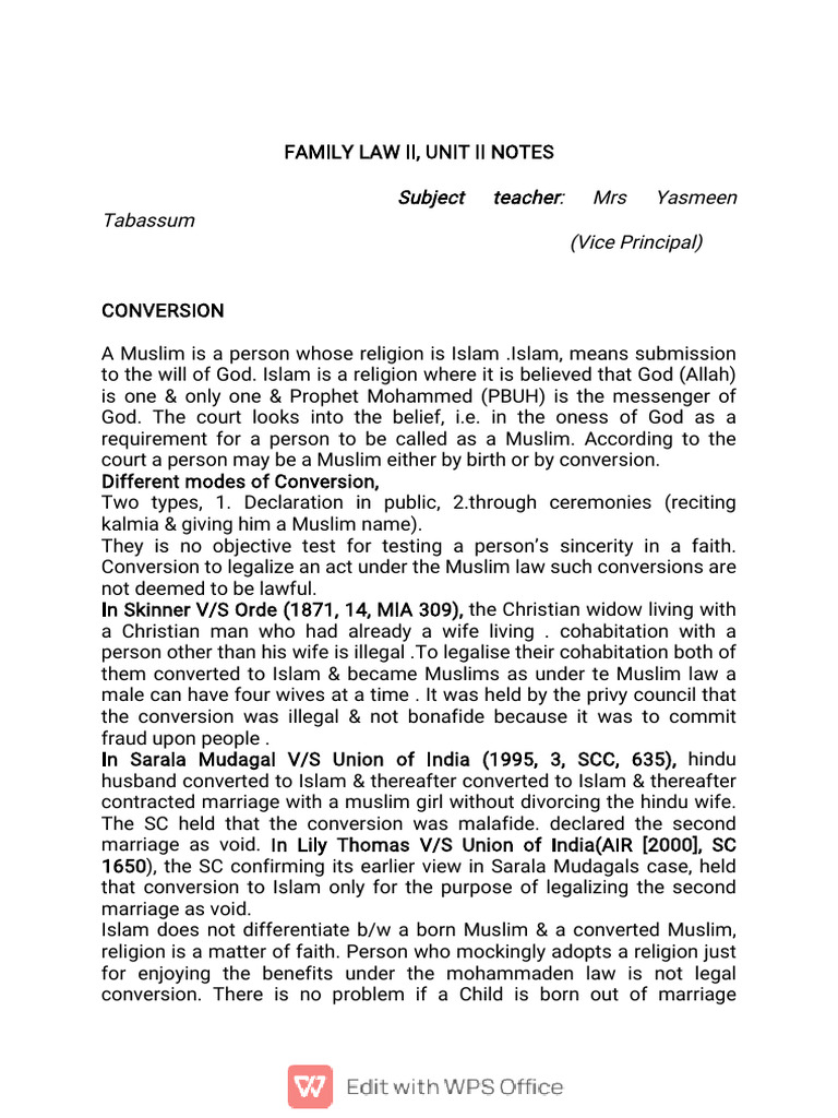Family Law Unit II Notes | PDF | Marriage | Legal Guardian