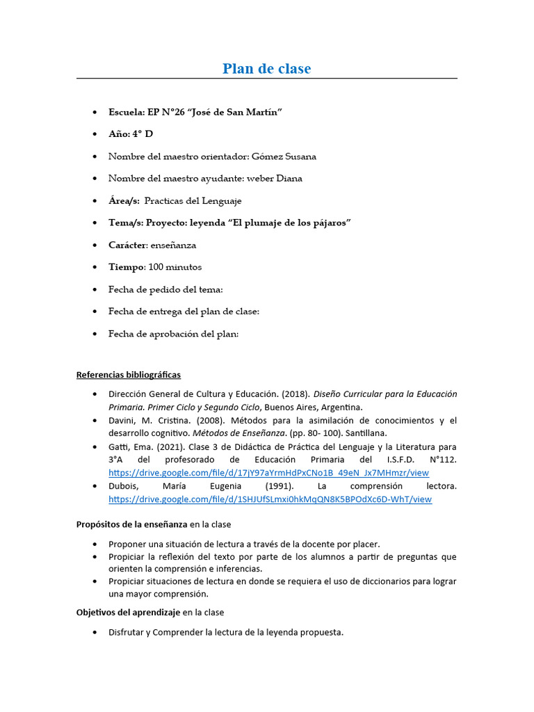 Plan de Clases 2 | PDF | Enseñando | Aves