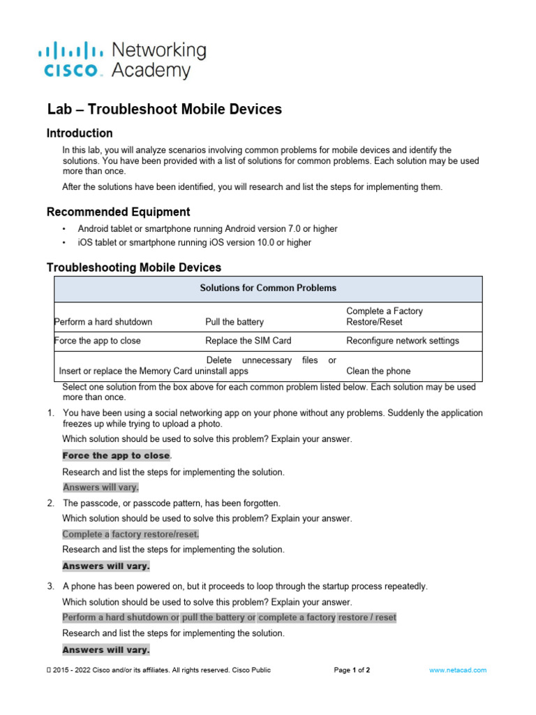 12.4.2.4 Lab - Troubleshoot Mobile Devices - Ghofiq - 159 | PDF | Android (Operating System ...